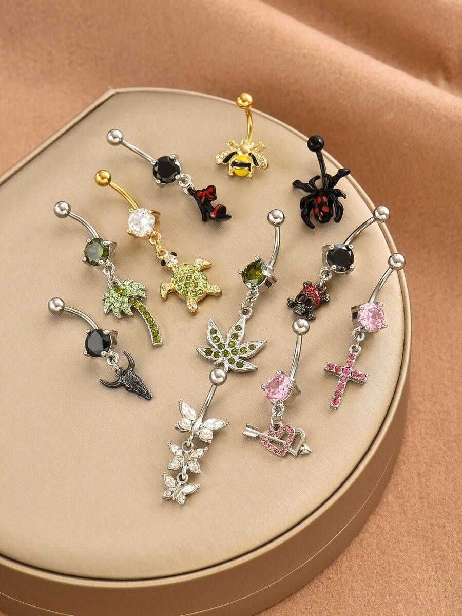 Stainless Steel Navel Rings With Rhinestones, Hypoallergenic, Suitable ...