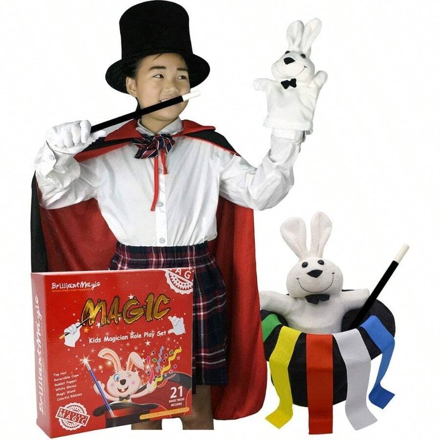 BrilliantMagic Magician Role Play Set With Magic Cape Set Top Hat ...