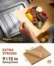 200-Pack Heavy Duty Unbleached Parchment Paper Sheets (9x13 Inch) - For ...