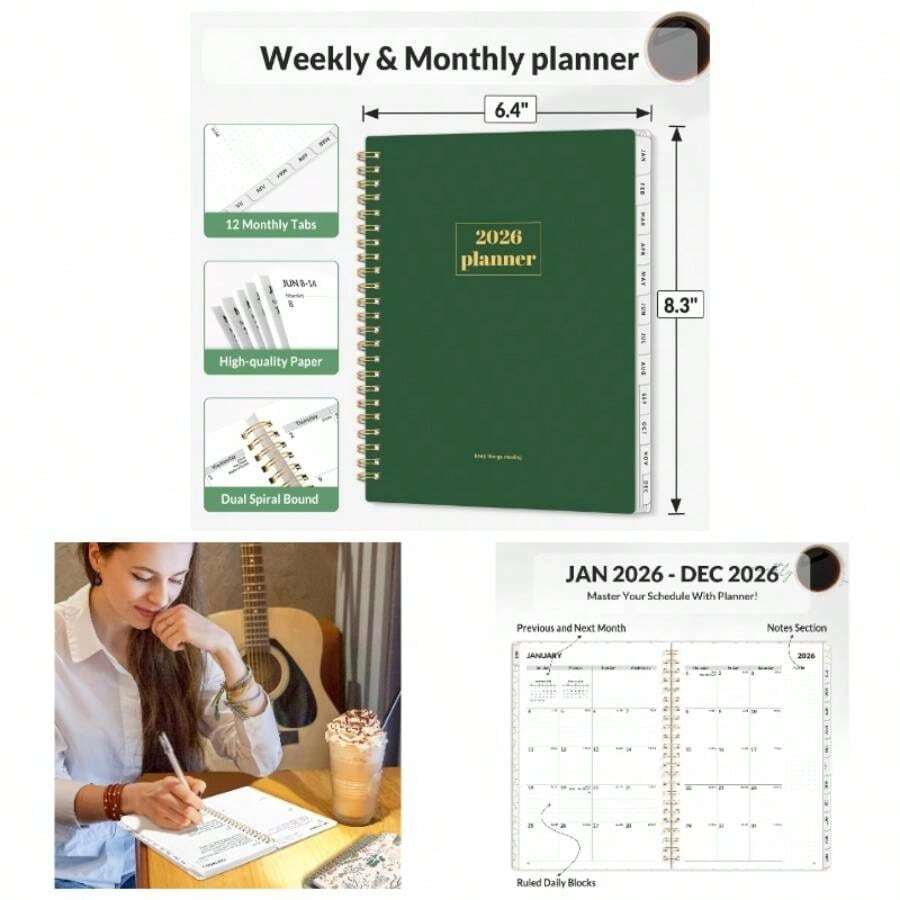 Planner 2026 Weekly And Monthly, January 2026 - December 2026, 6.4x8.3 Tabs, Note Pages, Binding ...