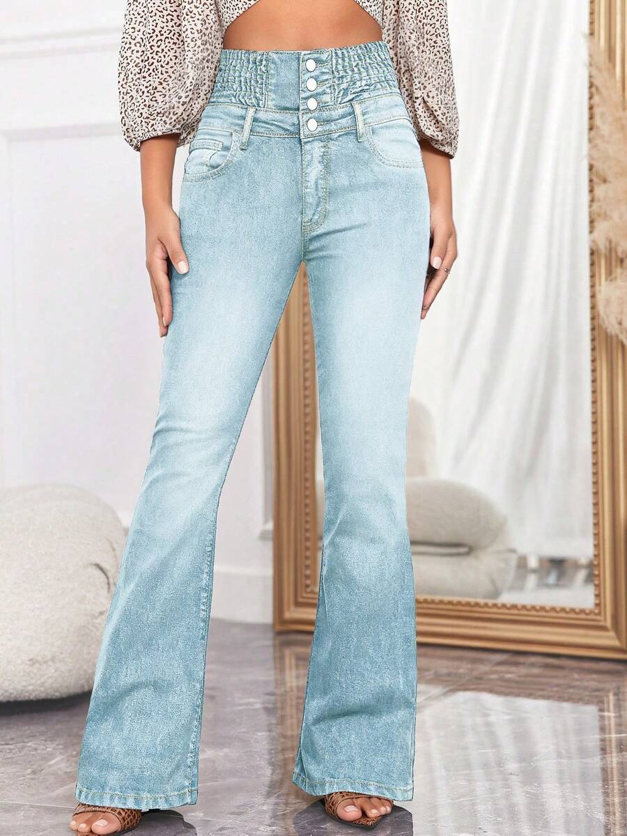 Jeans de pierna acampanada con ajuste ceñido y elástico para mujer ...