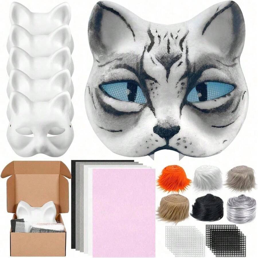 DIY Therian Mask Blank White Paper Cat Mask To Paint With Felt Fabric ...