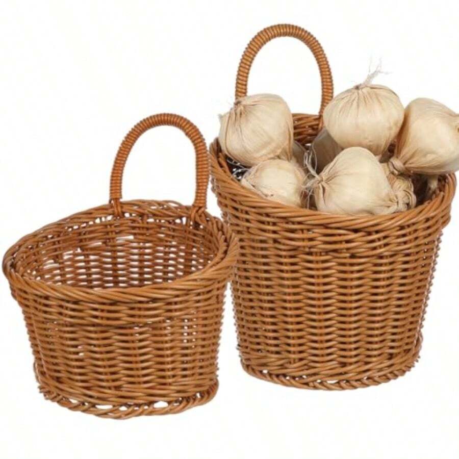 Kichvoe 2pcs Woven Wall Hanging Storage Baskets For Ginger Garlic ...