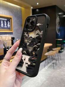 1pc Chinese Style Black Landscape Pattern Anti-Fingerprint Black ...