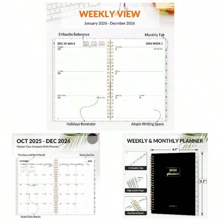 Planner 2026 Weekly And Monthly, January 2026 - December 2026, 6.4x8.3 ...