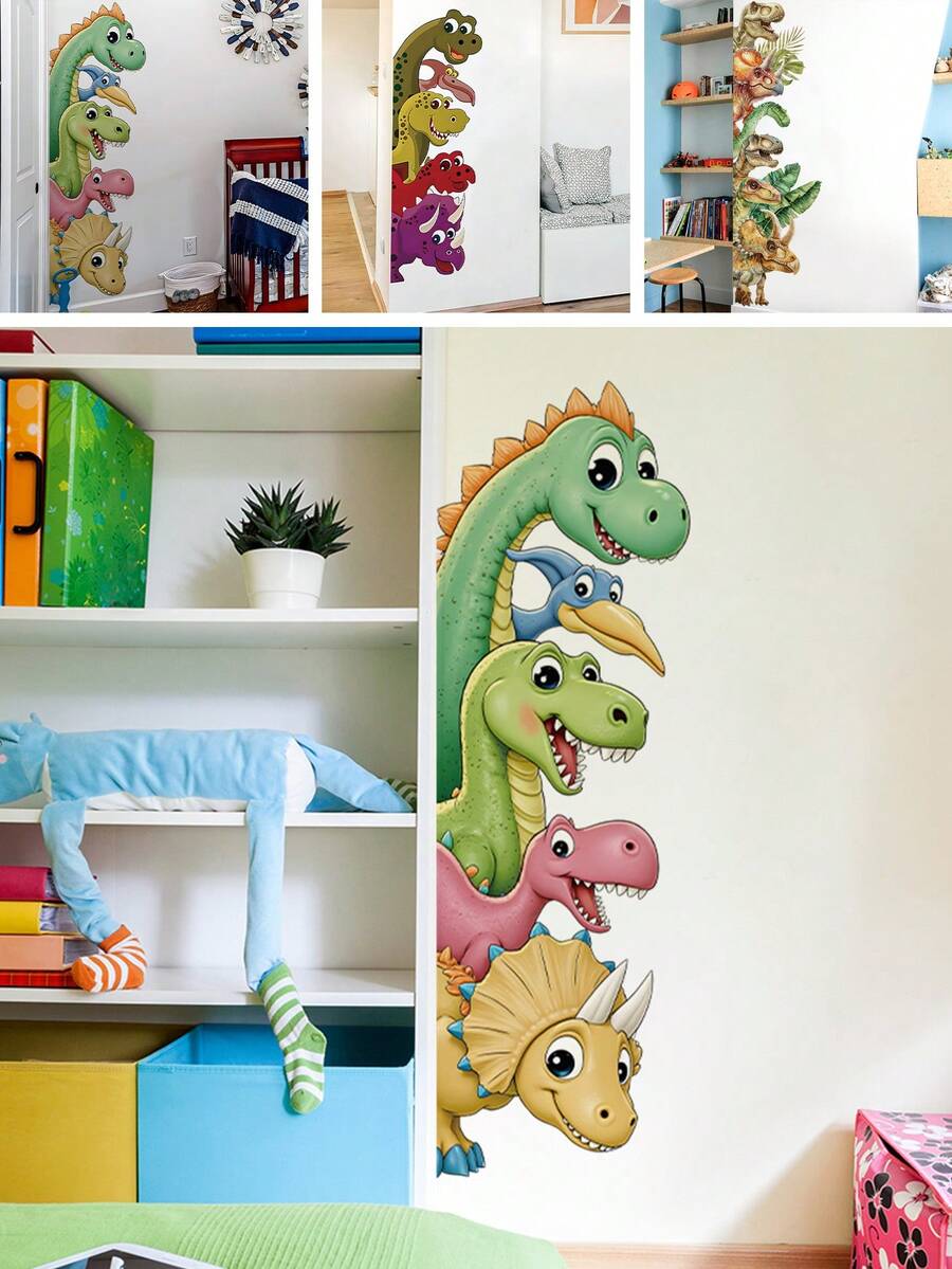 BRUP 1 Sheet Cute Dinosaur Wall Stickers With 5 Colorful Cartoon ...