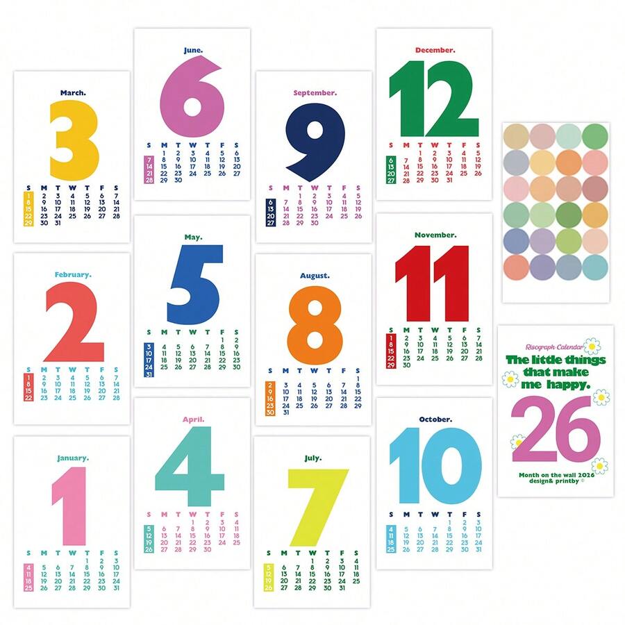 13 piezas Juego de tarjetas postales con calendario colorido del número ...