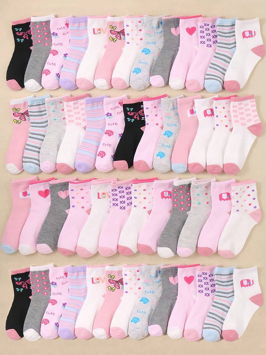 20 Pairs Girls' Socks, Assorted Colors And Cute Unique Patterns ...
