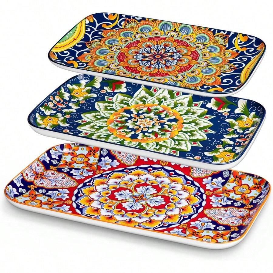 Serving Platters Set Of 3 16" 14" 12" Inch Rectangular Trays Serving Platter Extra Large ...