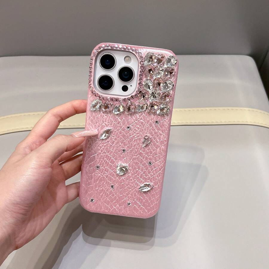 Luxury Leather Snake Skin Rhinestone Embellished Phone Case Compatible ...