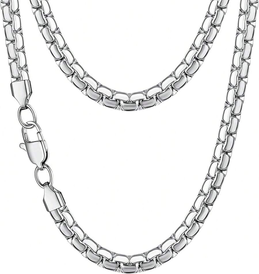 4mm/5mm/6mm Real Silver/18K Gold Plated Flat Chain Necklace Men ...