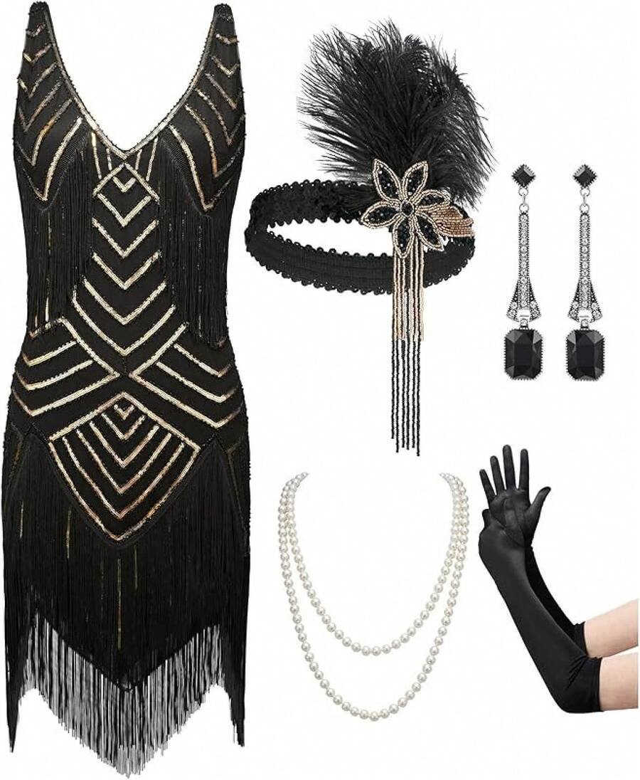 Womens 1920s Flapper Dress,Great Gatsby Fringe Cocktail Dress With 20s ...