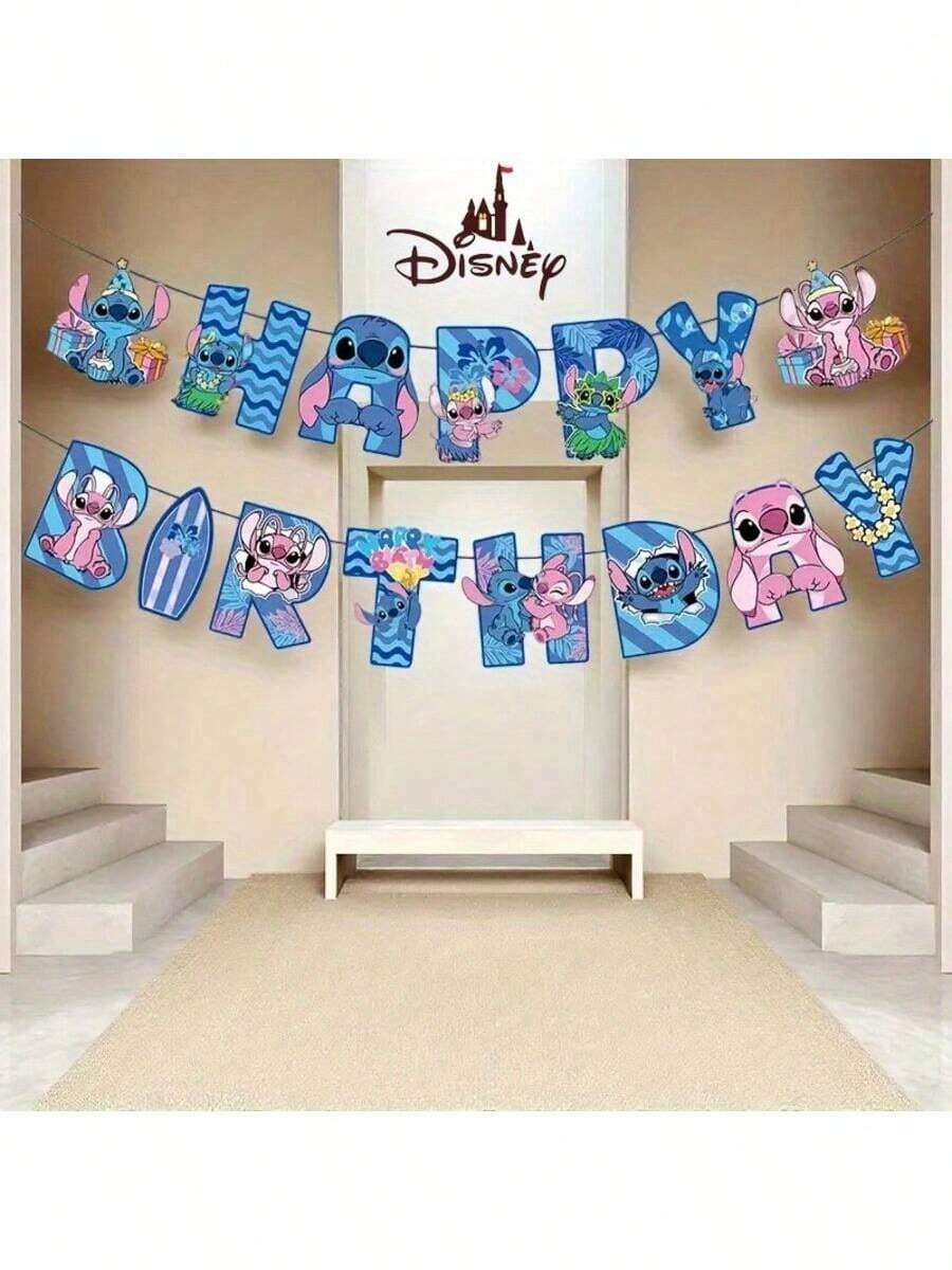 Disney 1 Set Of Disney Stitch Theme Party Banners, Pull Flags, Birthday ...