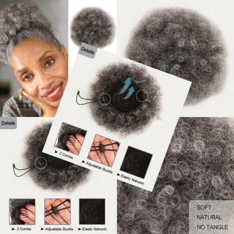 Ombre Grey Afro Puff Drawstring Ponytail Natural Kinky Curly Ponytail ...