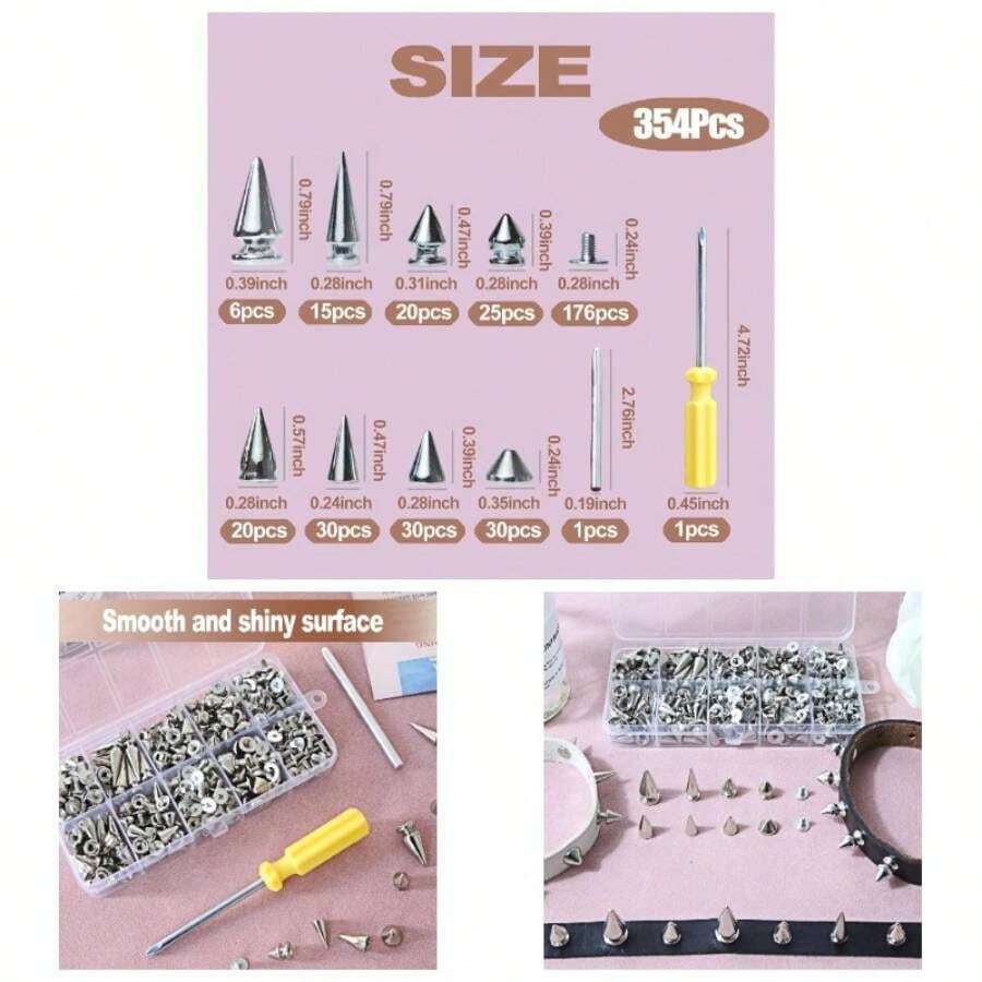 354 Sets Punk Spikes And Studs Kit 8 Sizes Cone Spikes, Metal Tree ...