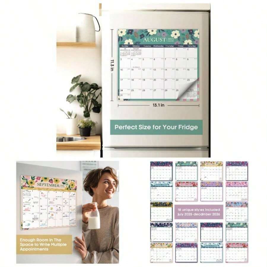 Aesthetic 2025 - 2026 Magnetic Calendar Refrigerator, 21 - Month Fridge ...