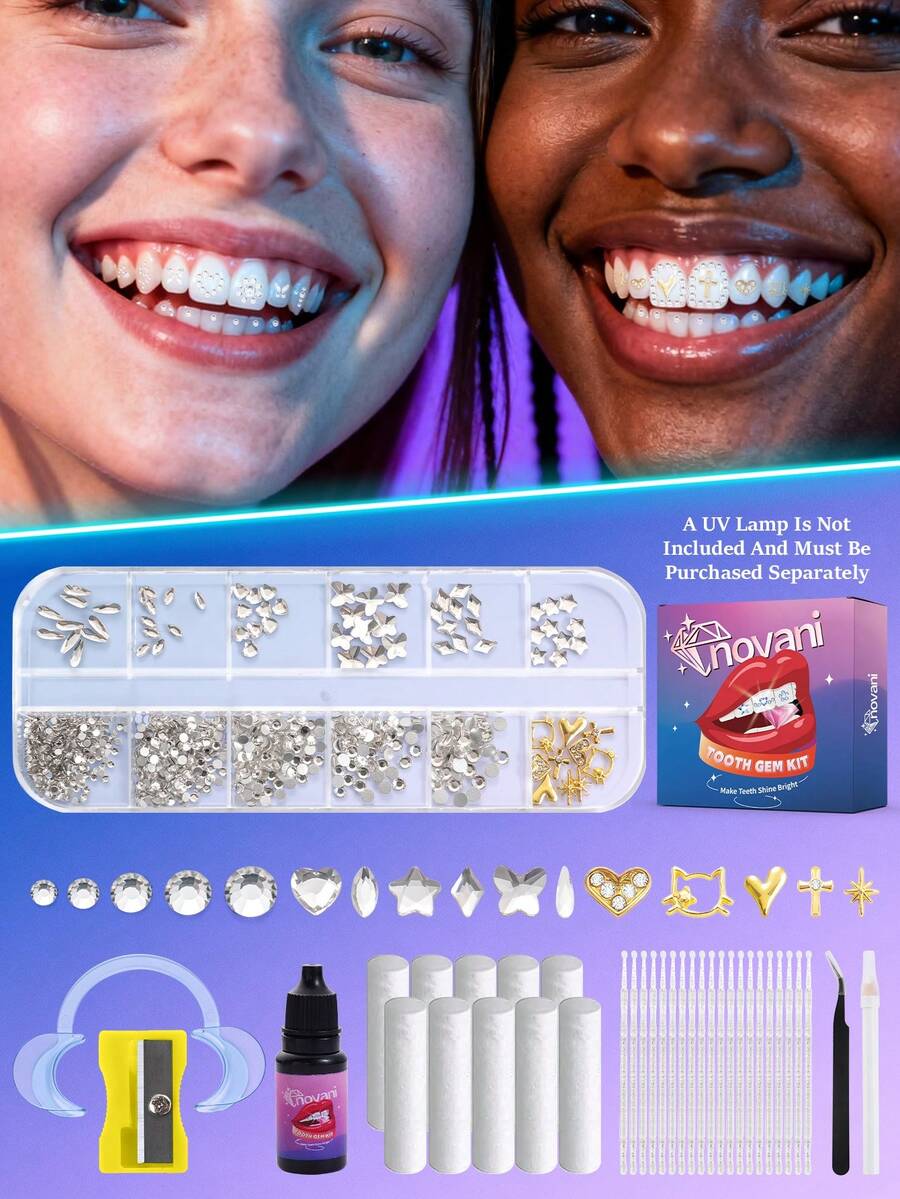novani 450pcs Fashionable Tooth Gems Kit(With Teeth Gem Glue) DIY Teeth ...