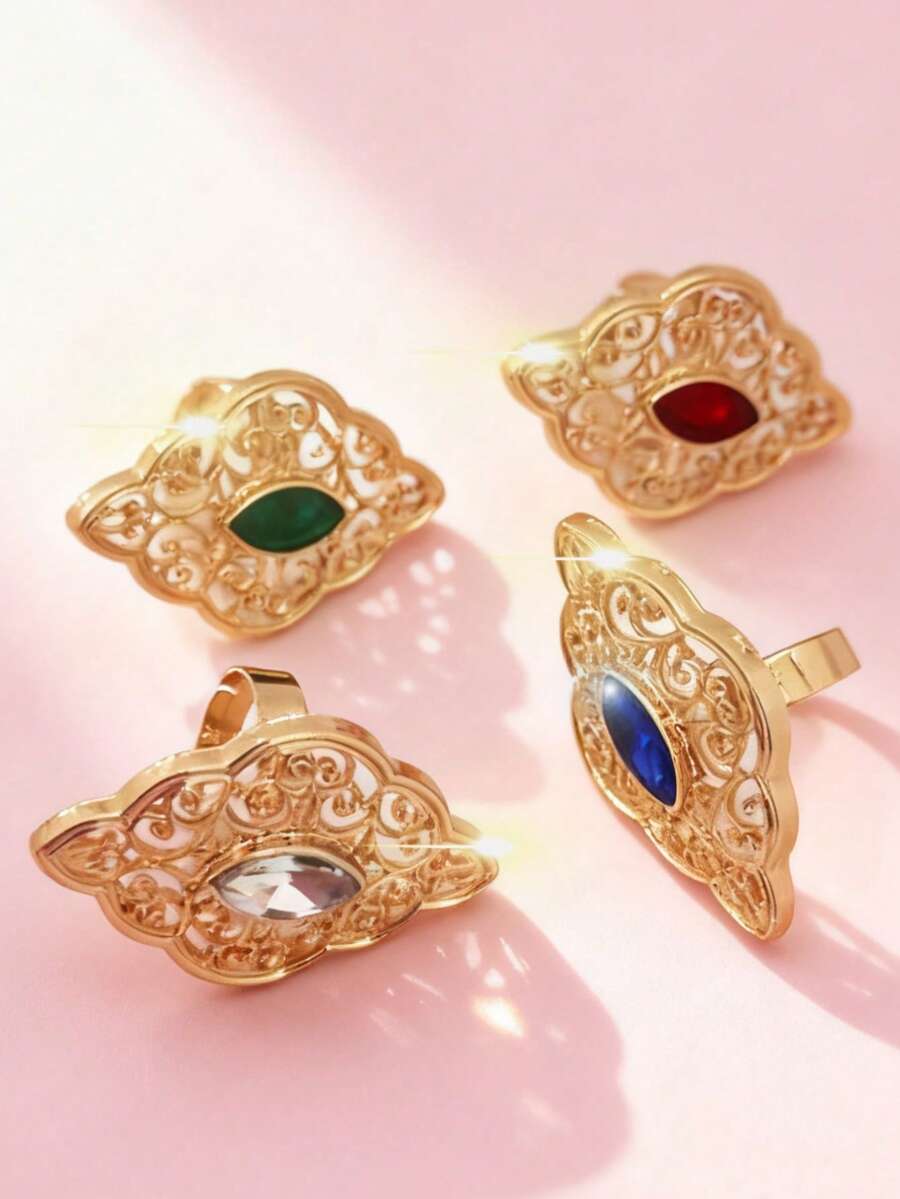 1 Stück verstellbarer Blumen-Hohlring mit Strass im türkischen ...