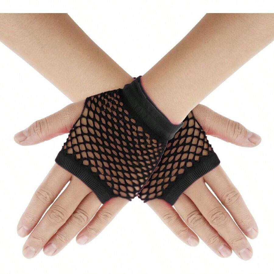 Short Black Fishnet Gloves Fingerless Fish Net Gloves Stretch ...