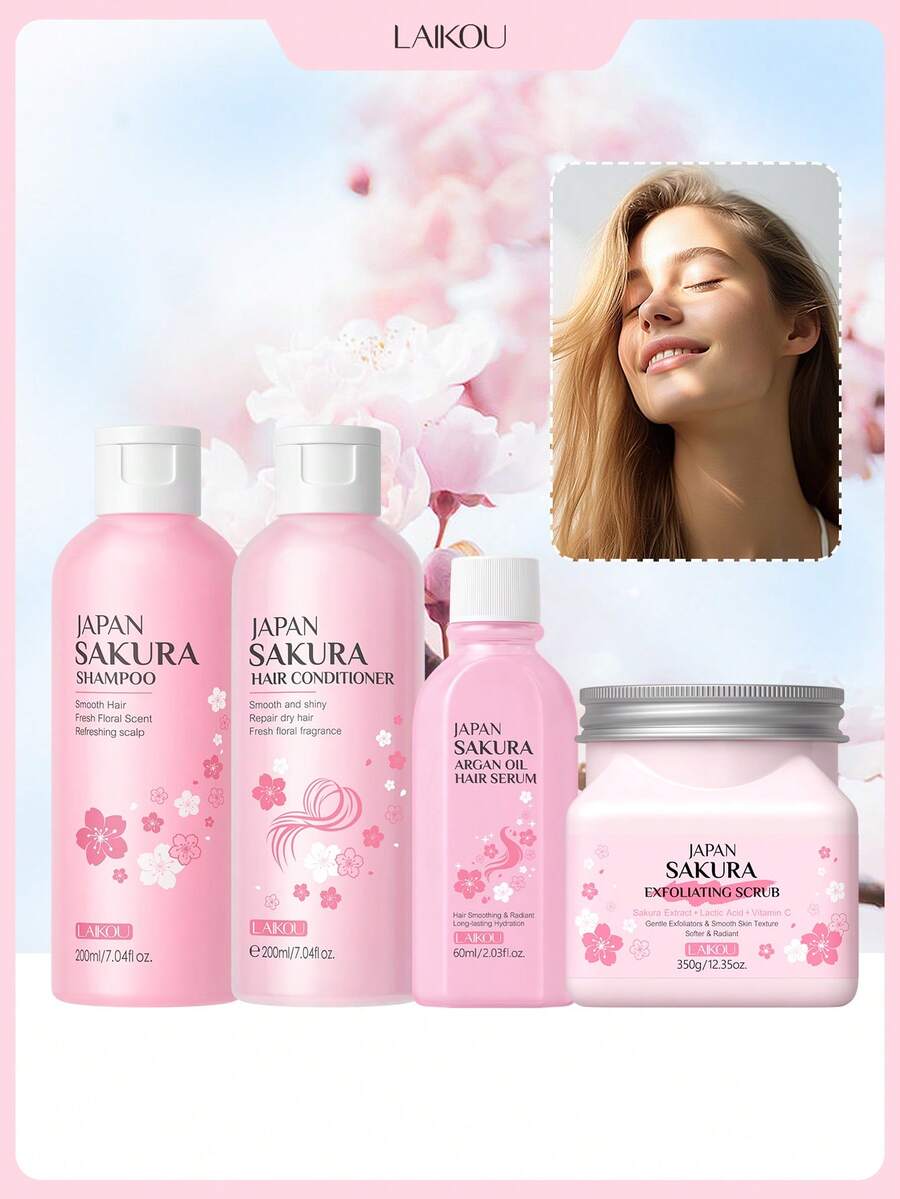 1 Set Shine Enhancing LAIKOU Hair Care Set (Japan Sakura Argan Oil Hair ...