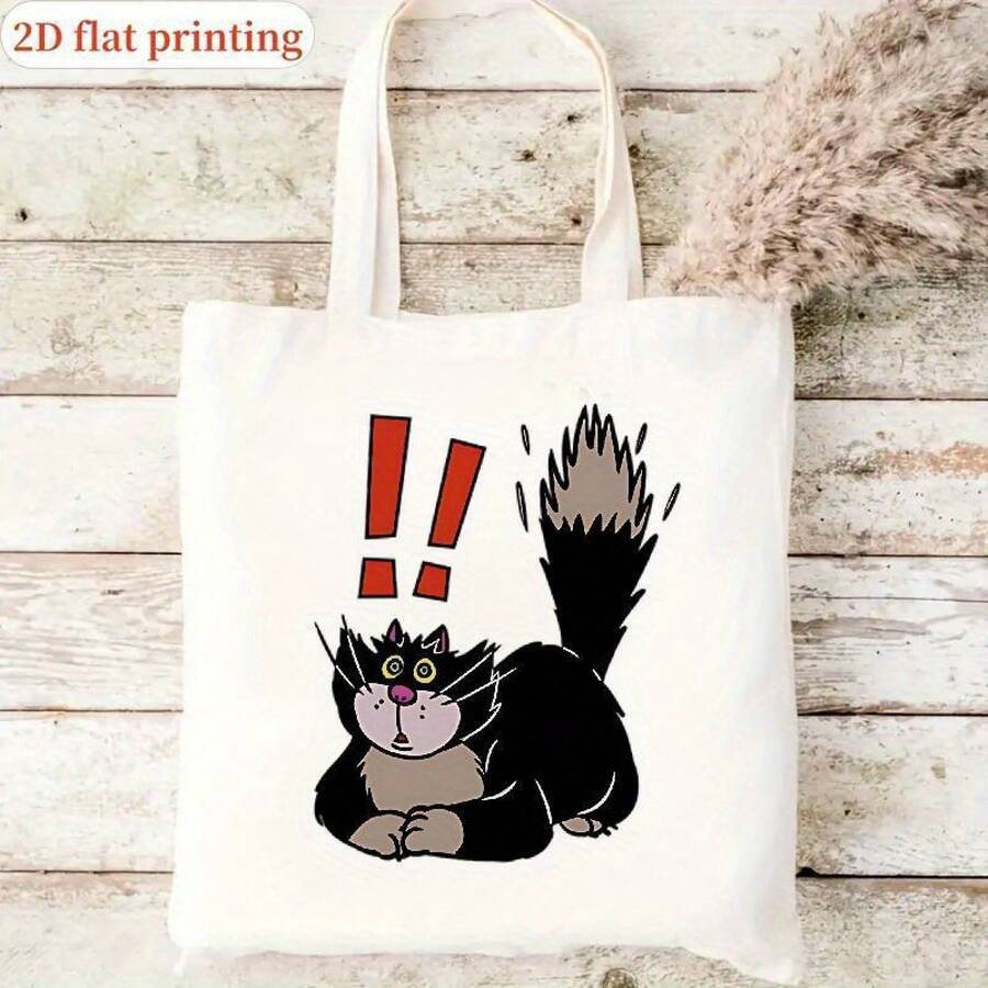 Ladies' Casual Tote Bag - A Cute Black With Pink Ears Animal Print ...