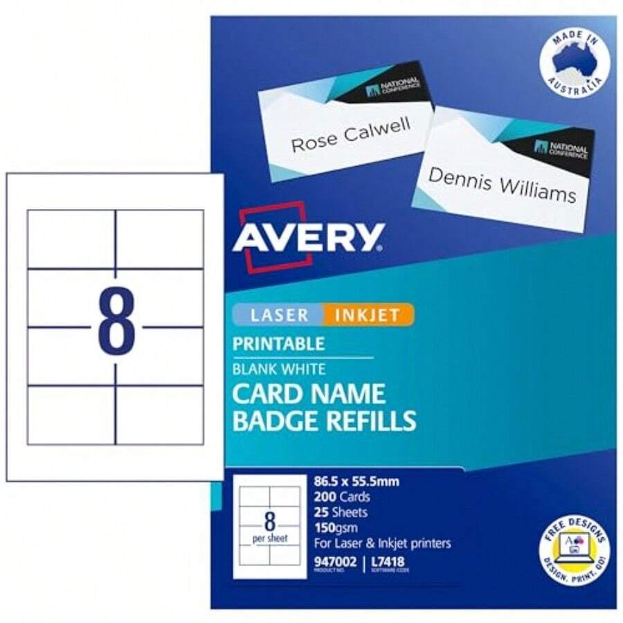 Australia Printable Name Badge Card Refills Personalised Name Cards 200 ...