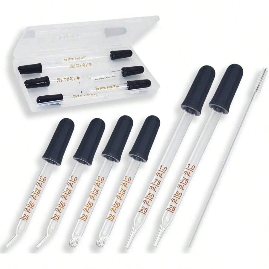 6 Pack Glass Pipette Dropper With Brush - Bent Straight Tips, 1 Ml Eye ...