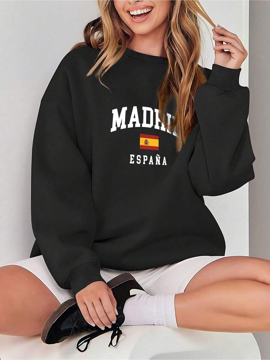 Madrid Spain Espana Vintage Athletic Sports Design Pullover_3331_t1 | SHEIN USA