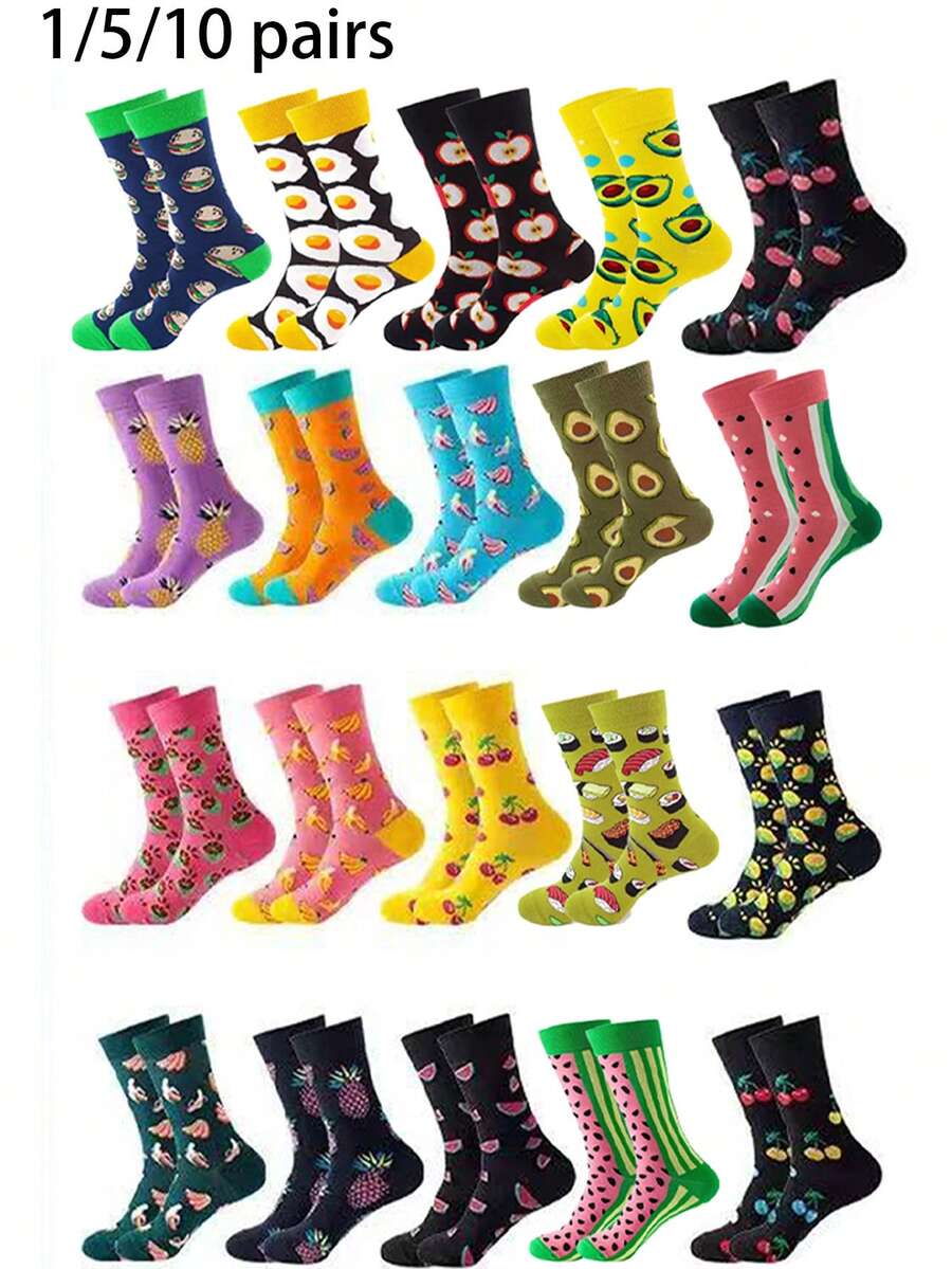 1/5/10 Pares de Meias Cano Médio Masculinas, Moda Streetwear, Meias ...
