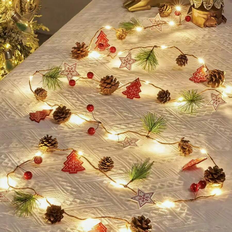 3pcs Creative New Decorative String Lights With Pine Cone, Red Berry ...