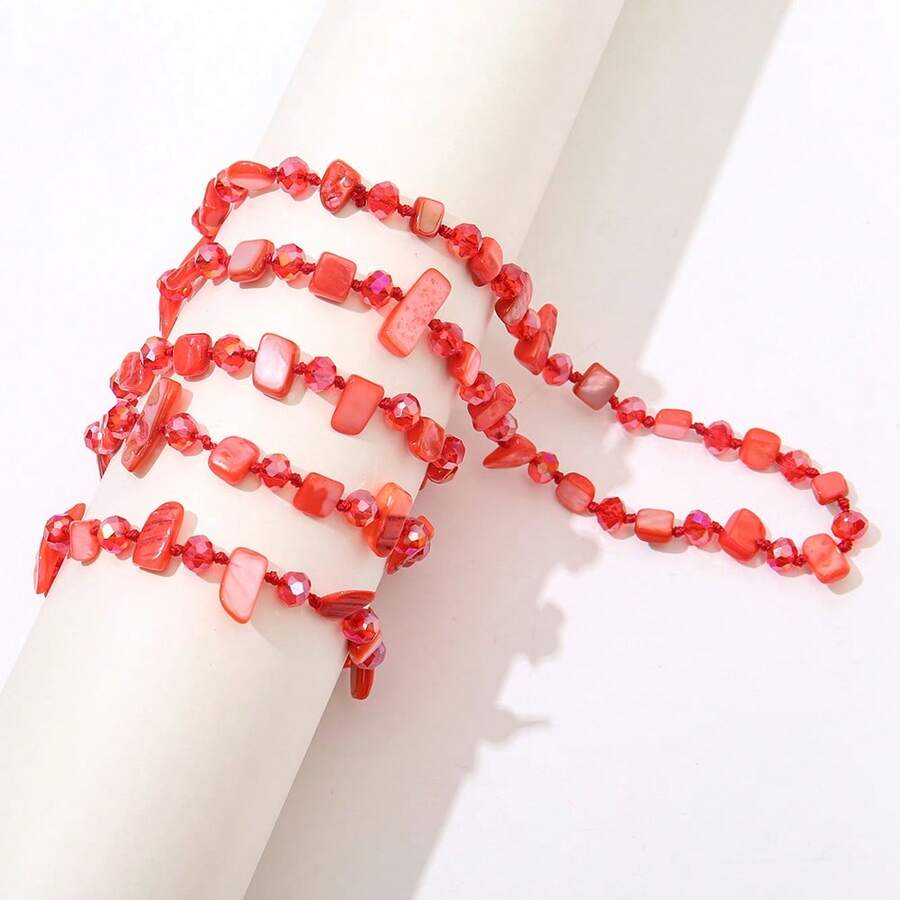 Bohemian Colorful Shell Glass Multi-Layer Necklace, Long Sweater Chain ...