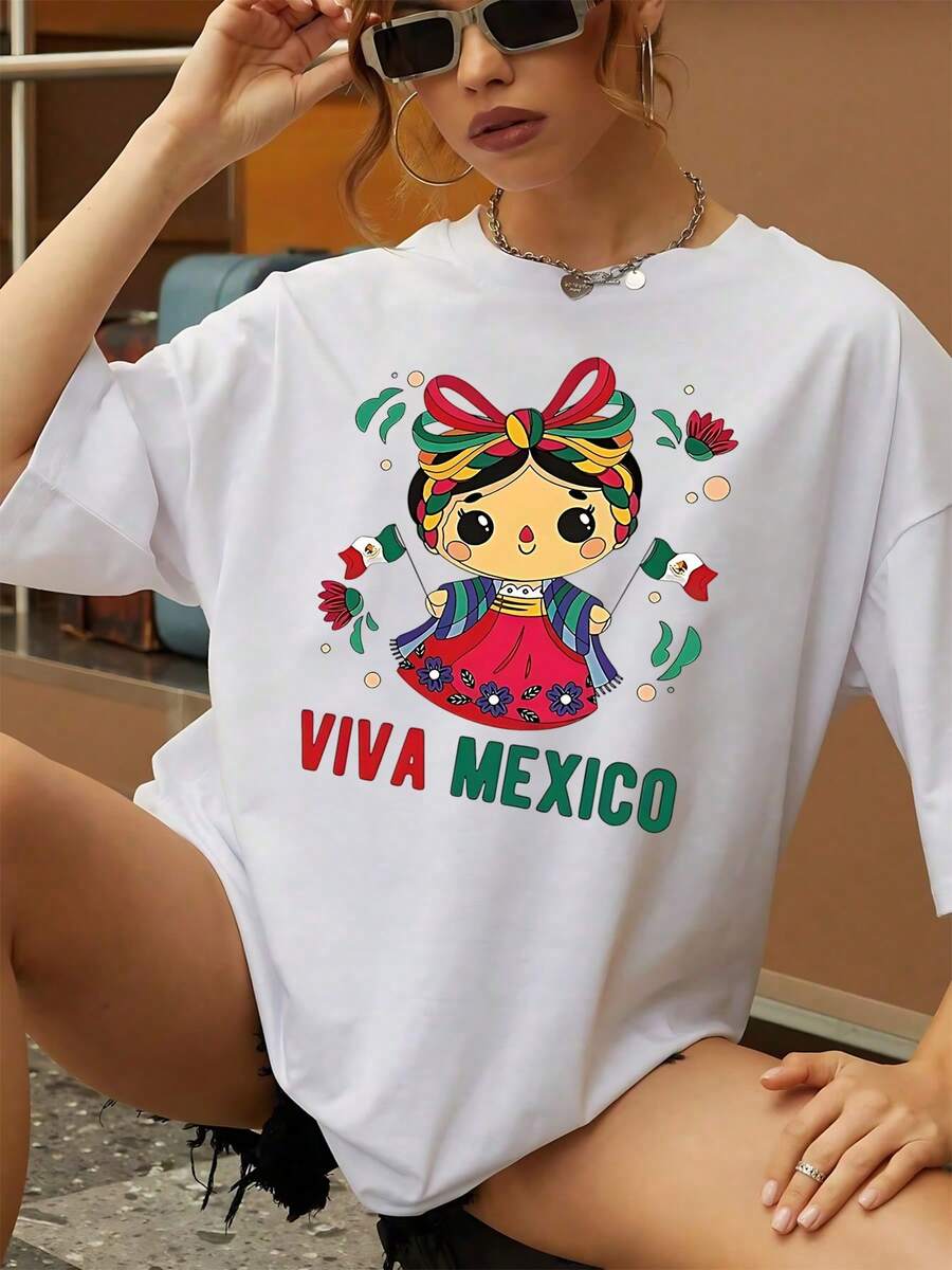 Camiseta gráfica "Viva México" para mujer, con una linda niña mexicana ...