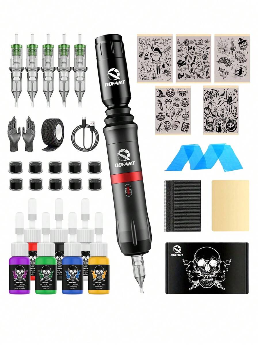 DQFART Kit de máquina de tatuaje inalámbrica, incluye máquina de ...