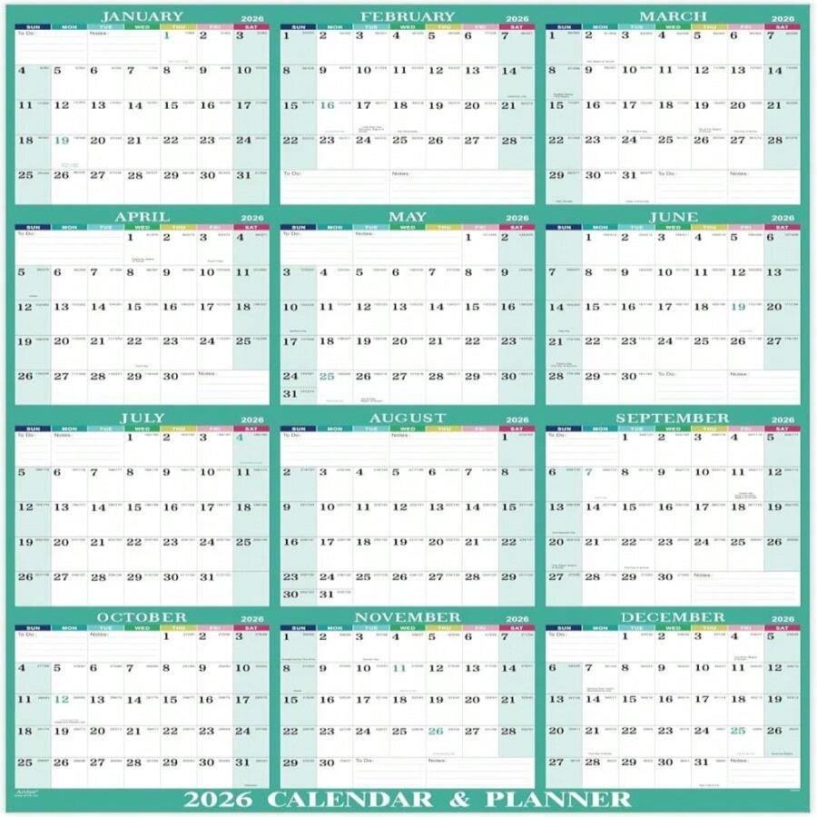 2026 Yearly Wall Calendar - 2026 Calendar, JAN.2026 - DEC.2026, 34.8" X ...