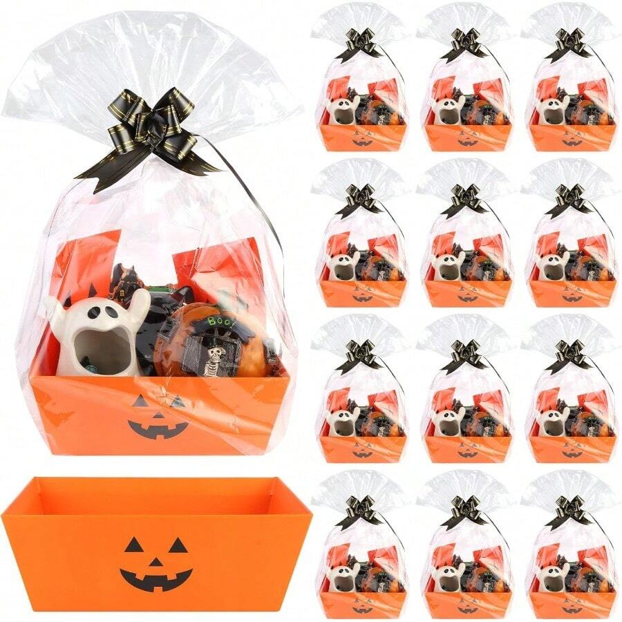 D36Pcs 12 Pack Halloween Basket Boo Basket Set 8x10inch Pumpkin Baskets ...