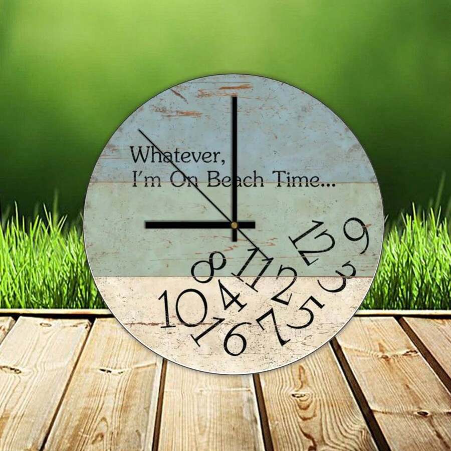 Round Beach Sign, Decorative Wall Clocks, Mid Century Modern Wall Clock ...