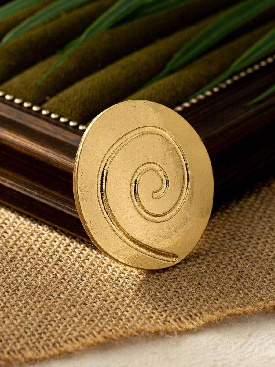 One Golden Large Round Biscuit Shaped Unique Alloy Women Brooch With ...