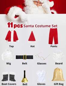 Men's Deluxe Santa Suit 11pcs. Christmas Ultra Velvet Adult Santa Claus ...