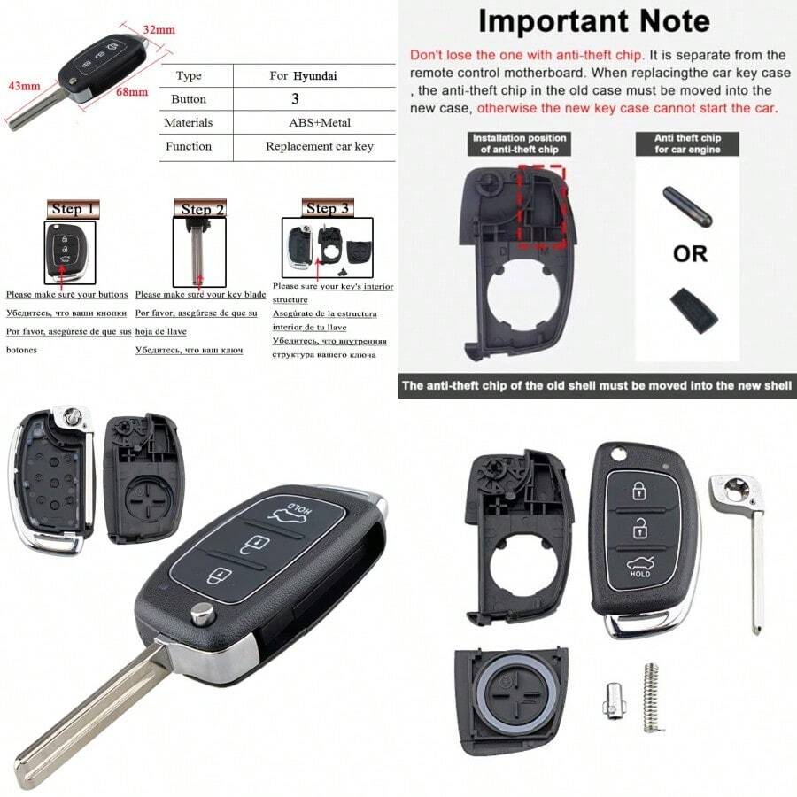 Replacement Key Shell 3 Buttons Car Remote Key Shell For Santa Fe ...