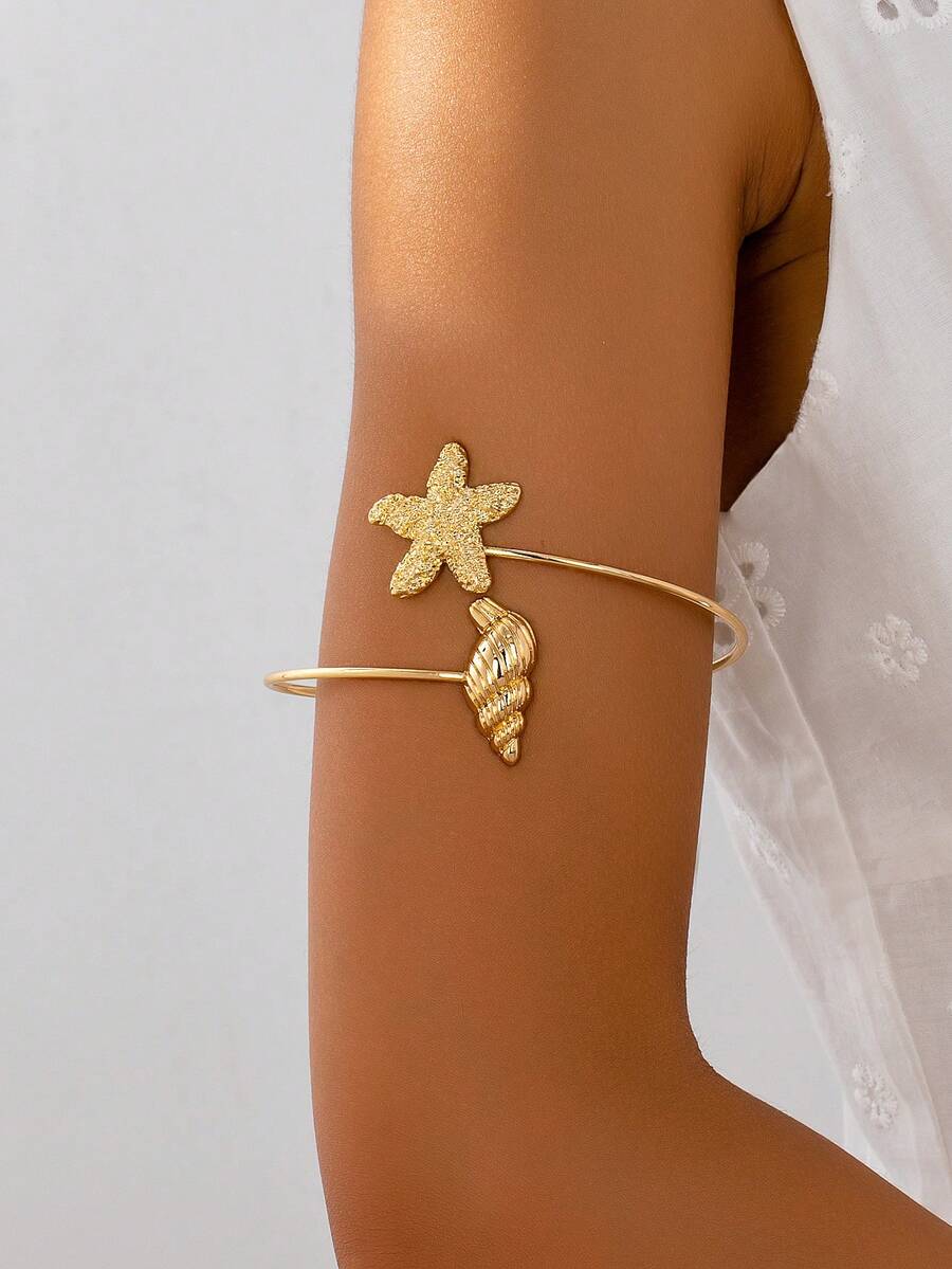 1 Pc Starfish Shell Wrap Design Upper Arm Cuff Arm Bangle Women Sea Beach Style Arm Band | SHEIN USA