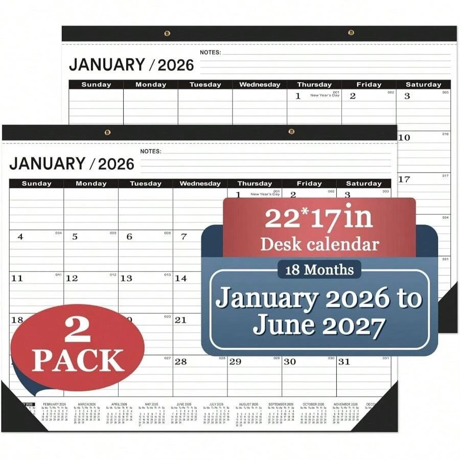 Desk Calendar 2026, Desk Calendar 2026 Large 22x17January 2026 - June ...