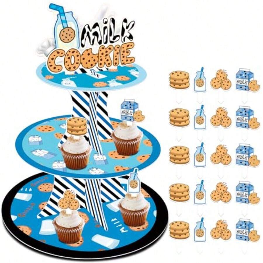 DBlue Cookie Milk Cupcake Stand Tower Dert Holder 1Pcs With Cupcake ...