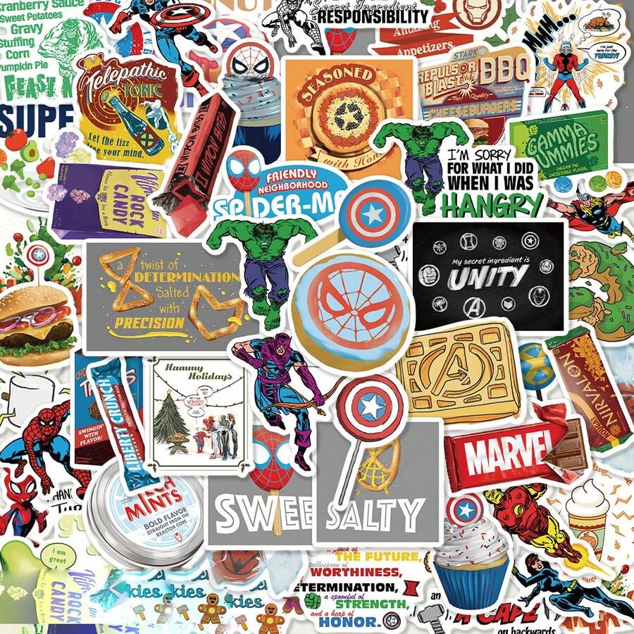 Marvel 50pcs Marvel Avengers, Hulk, Iron Man, Spider Man Cartoon Fun ...