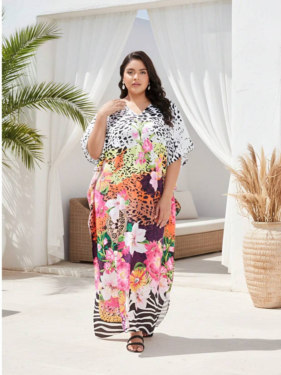 Gypsie Blu Multicolor Leopard Print Kaftan Long Maxi Dress | SHEIN ITALIA