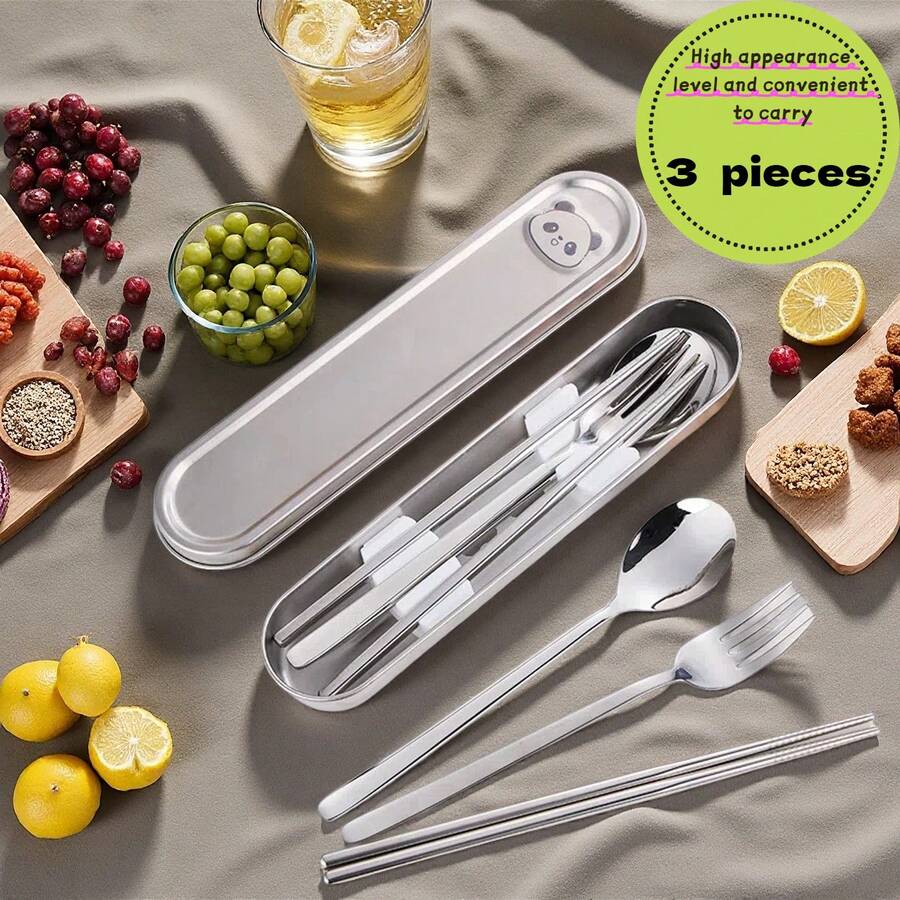Cute Panda Utensil Set (4-Piece) | Portable Spoon/Fork/Chopsticks For ...
