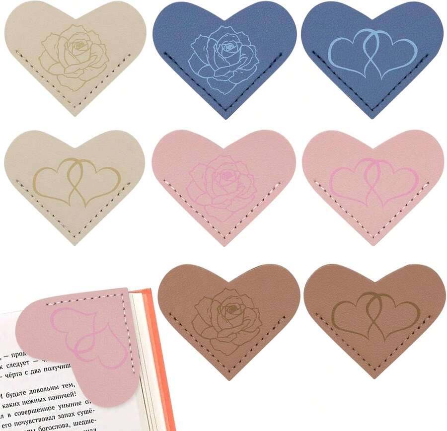 8Packs Leather Heart Bookmarks, Unique Valentine Corner Page Book ...