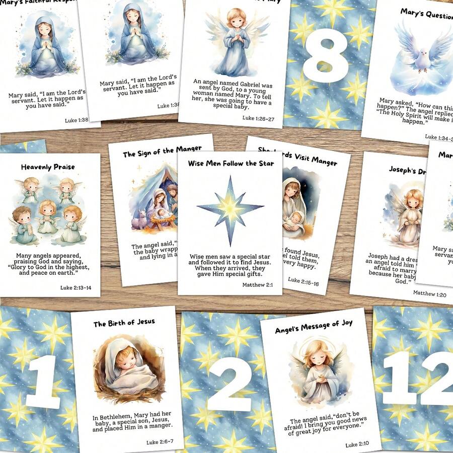 12pcs Advent Calendar Cards, Christmas Nativity Story Cards, Bible ...