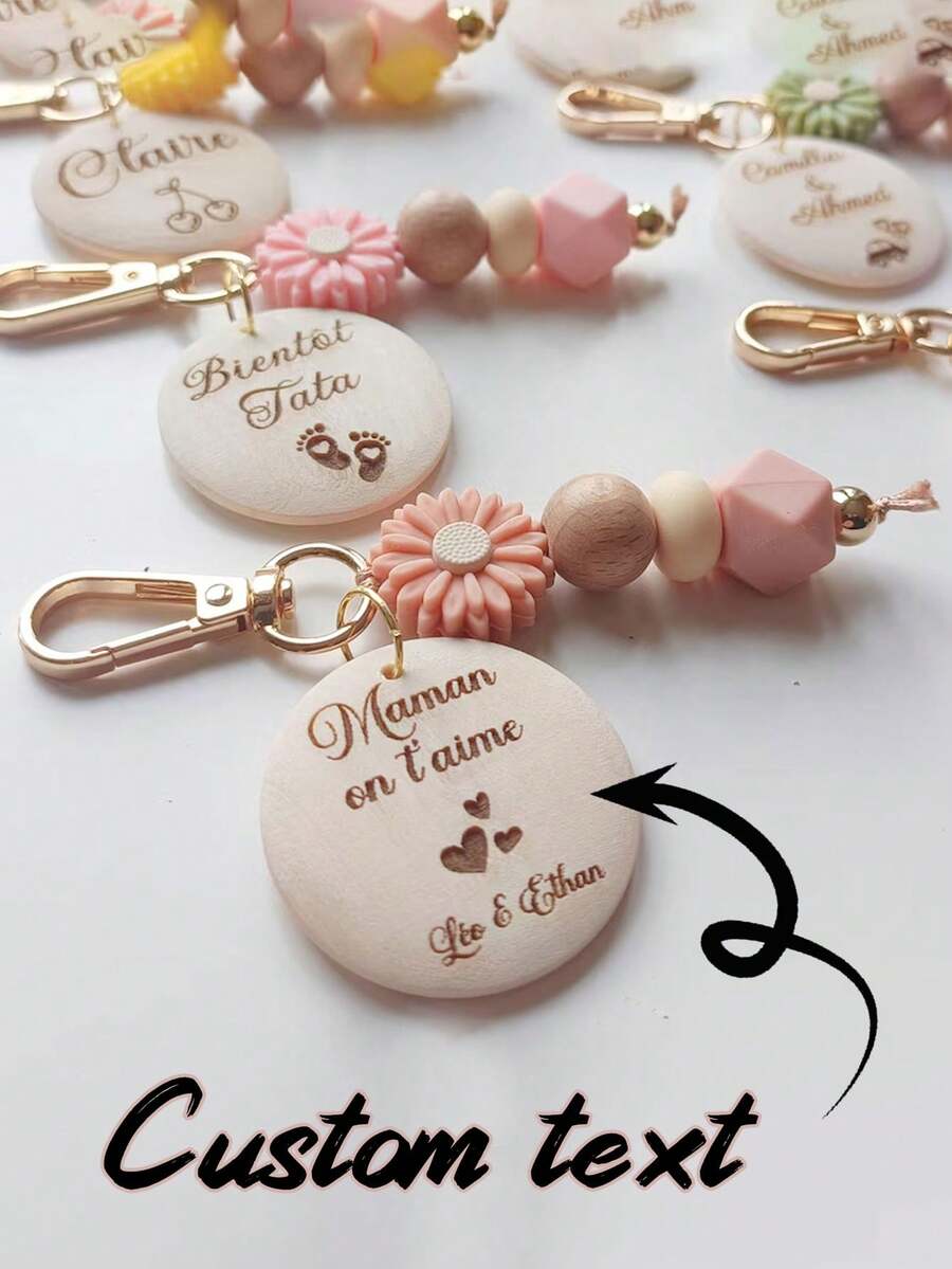 Custom Keychain, Personalized Daisy Silicone Beaded Pendant,Customized ...