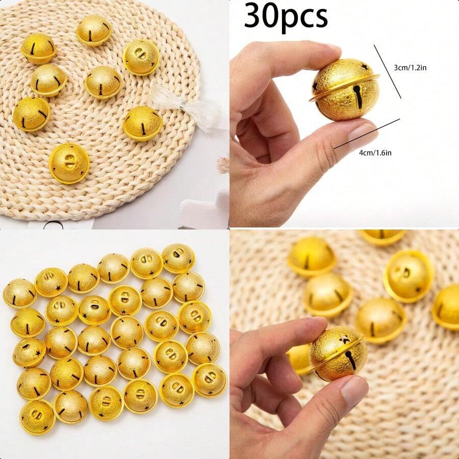 30PCS Gold Jingle Bells 1.6 Inch Sta Christmas Craft Bells For Tree And ...