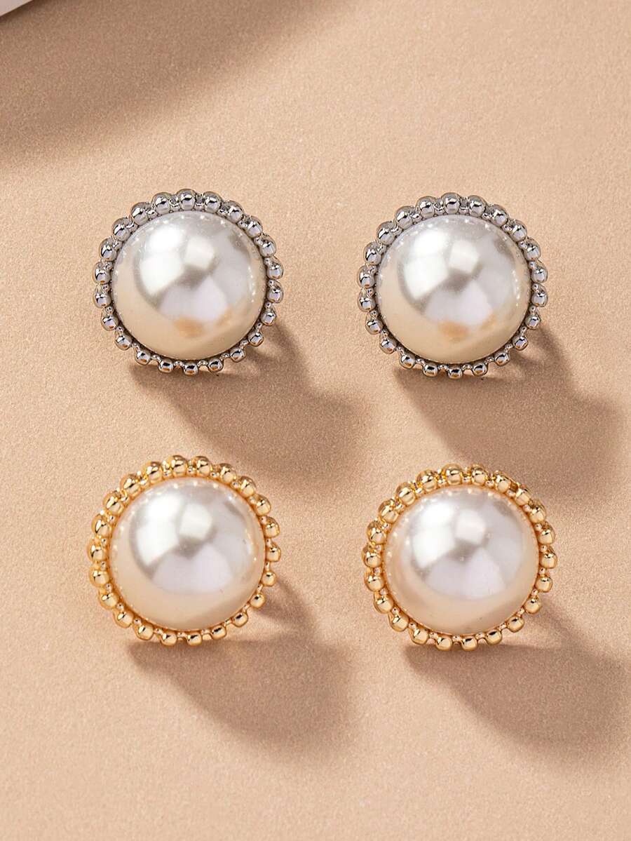 1 Pair Vintage Elegant Minimalist Faux Pearl Round Clip-On Earrings For ...
